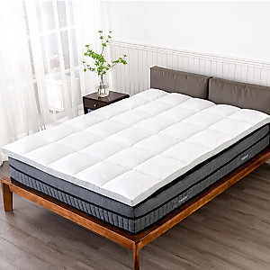 CHUN YI Goose Feather Down Mattress Topper Twin, Fluffy Overfilled Pillow Top Mattress Pad, Plush Ultra Soft Feather Bed Topper with 100% Cotton Cover (39"x75")