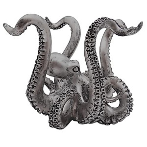 Silver Toned Octopus Mug Holder, Unique Kitchen Organization, Freestanding Tabletop Décor, Nautical Theme Decoration, 7.5 Inches