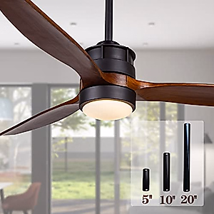 EKIZNSN 3 Blade Wood Ceiling Fans with Lights, 50'' Outdoor Indoor Ceiling Fan for Bedroom/Farmhouse/Patios, 3 Downrod Included