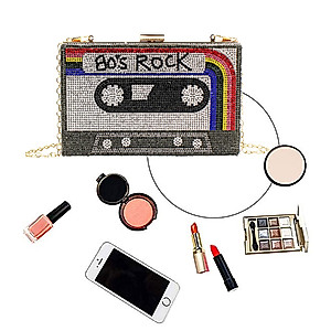 Women Retro Radio Shape Crossbody Bag PU Leather Vintage Evening Clutch Purses (A-Dark Grey)