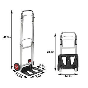 KARMAS PRODUCT Aluminum Foldable Hand Truck with Telescoping Handle and Rubber Wheels Heavy Duty Compact Luggage Cart Portable Trolley for Travel, Shopping or Industrial …