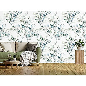 Floralplus Peel and Stick Wallpaper Boho Eucalyptus Leaf Wallpaper Removable Wallpaper Peel and Stick Floral Stick On Wallpaper for Bedroom Home Decor 17.7x118in