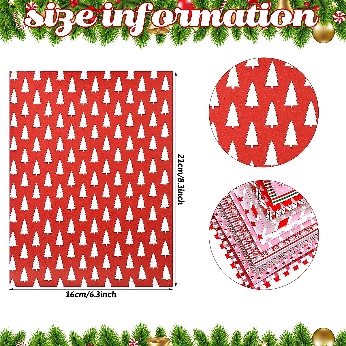 36 Pieces Christmas Faux Leather Sheets Glitter Faux Leather Fabric Snowflake Snowman Printed Christmas Fabric Synthetic Leather Sheet for DIY Christmas Craft Making, 8.3 x 6.3 Inch (Cute)