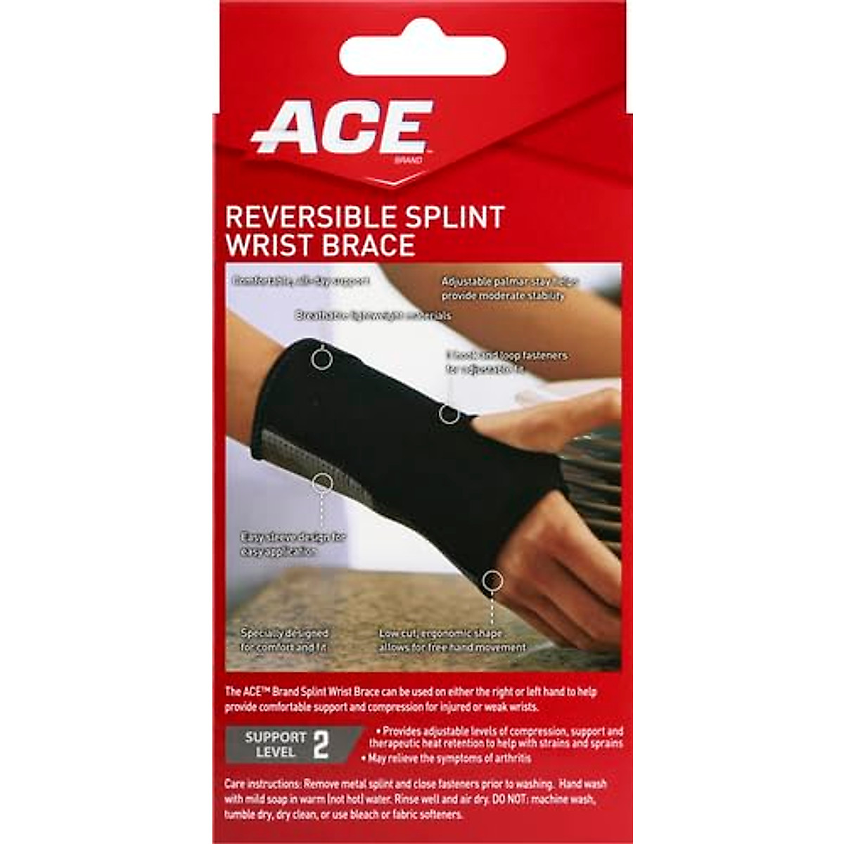 ACE Reversible Splint Wrist Brace, Provides moderate-stabilizing support to sore, weak and injured wrists, Adjustable, Gray, 1/Pack