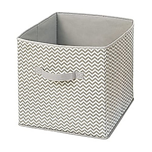 mDesign Large Soft Fabric Closet, Home Storage Organizer Cube Bin Box, Front Handle - Storage for Closet, Bedroom, Furniture Shelving Units - Chevron Zig-Zag Print, 12.75" High, 4 Pack - Taupe/Natural
