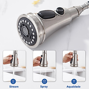 Kitchen Faucet Spray Head Replacement - Pull Down Faucet Sprayer Head with 9 Adapters, 3-Function Kitchen Sink Faucet Head, Replacement Pull Out Faucet Head, Brushed Nickel