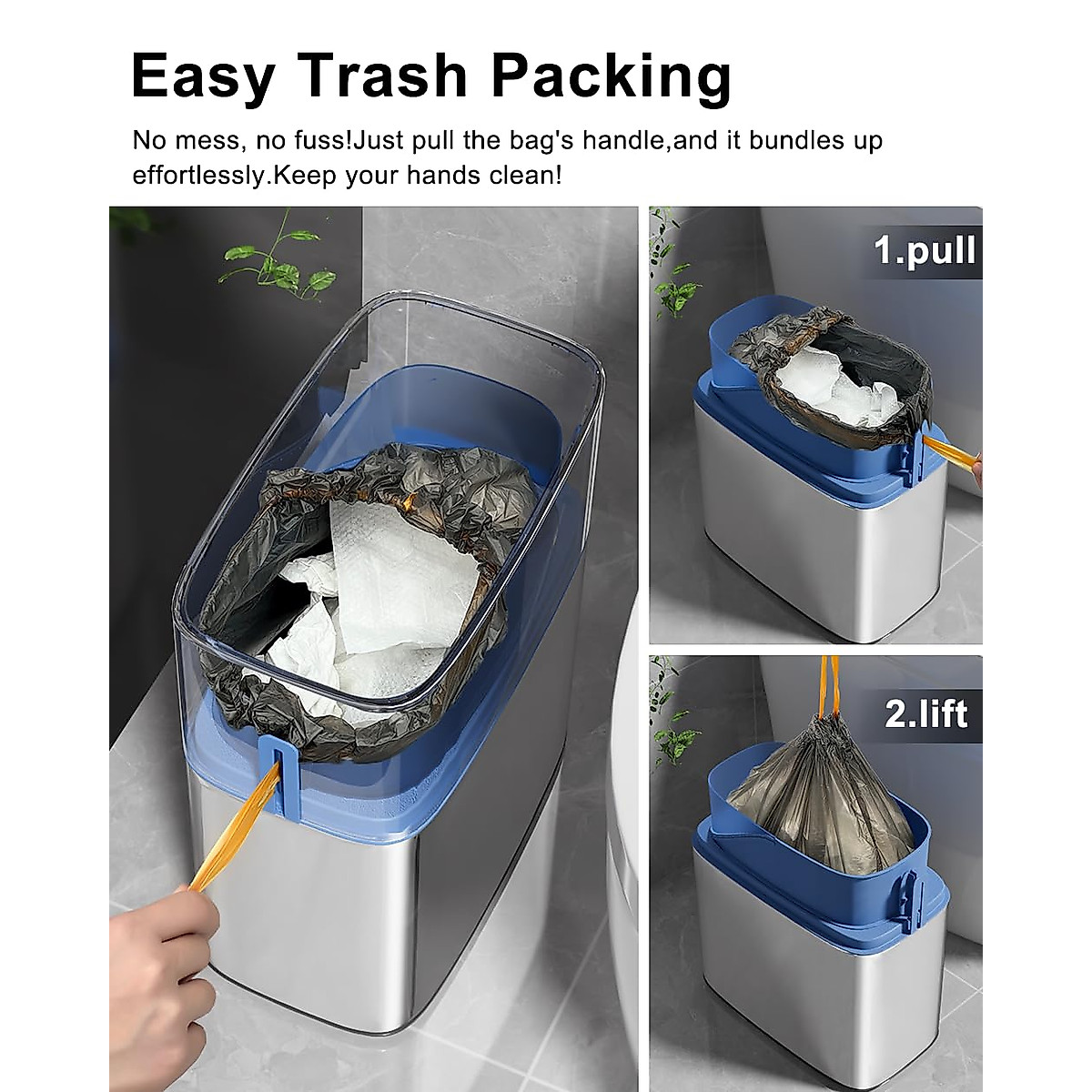 CTIME Slim Motion Sensor Bathroom Trash can Automatic touchless,Stainless Steel Garbage can with lid,3 Gallon Waste Basket,Smart bin Electric Trash cans (Includes 8 Bag Roll)