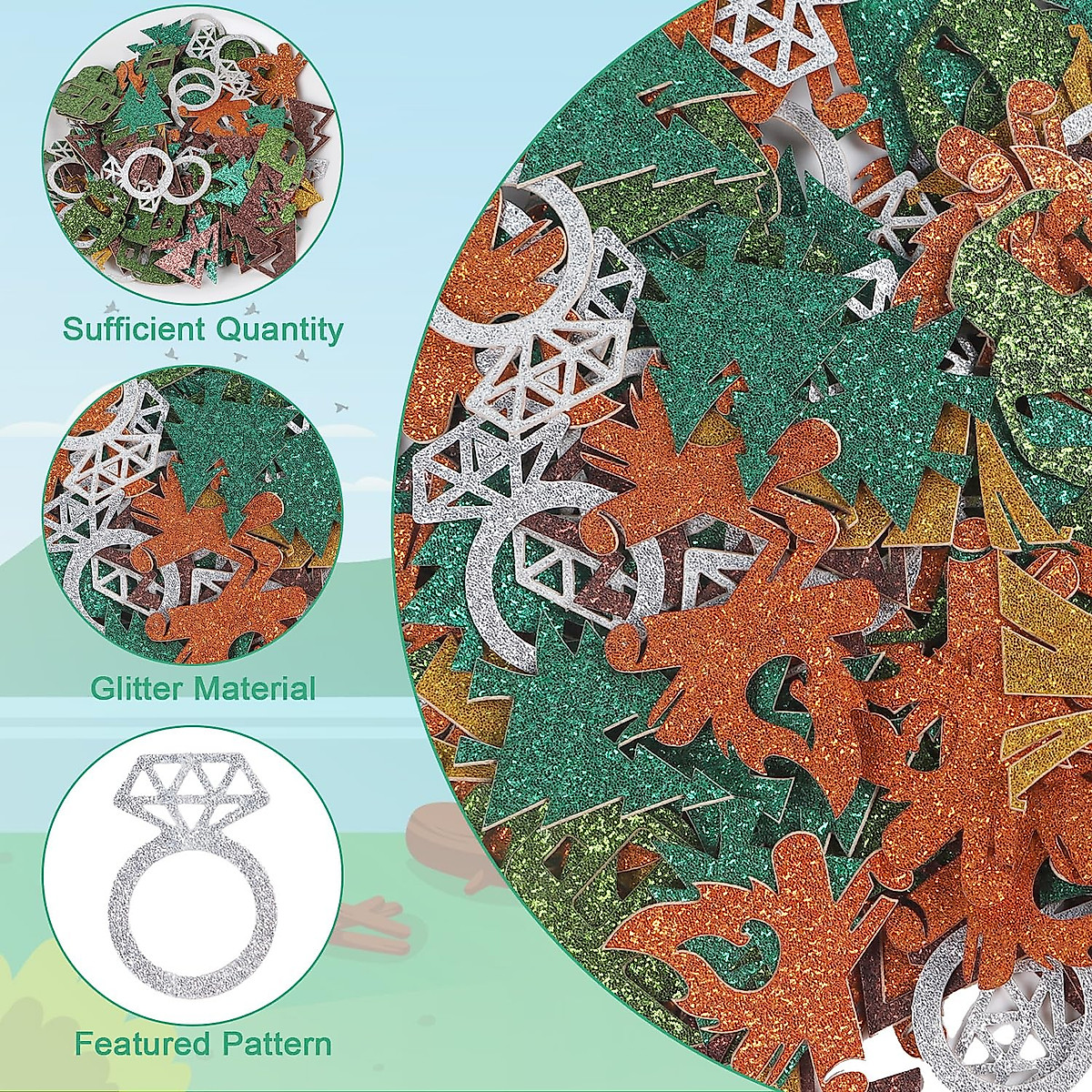 Yoyuspy Camp Bachelorette Party Decorations - 240pc Camping Confetti Decor Camp Bachelorette Confetti Glitter Mountain Diamond Ring Tent Confetti Wedding Bridal Shower Engagement Party Decoration