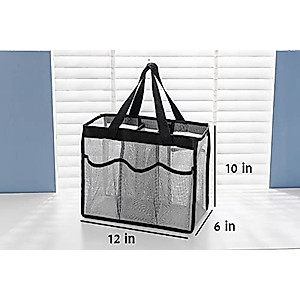 Jelier Mesh Shower Tote Caddy with separated main compartment,Portable Toiletry Bag for Bathroom College Dorm Gym Camping (black)