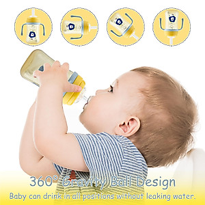 Weighted Straw Sippy Cup,Sippy Cup with Straw and Handles,Weighted Straw Trainer Cup,No-Spill Easy Grip Cup with Soft Flex Spout,with 3 Sippy Spouts for Baby and Toddlers (Blue)