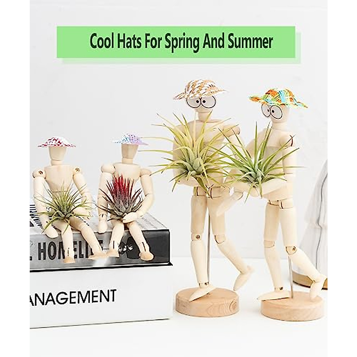 Melphoe 4 Pack Air Plant Holder Wooden Jointed Mannequin Tabletop Flexible Shape Adjustable Pose & DIY Accessories Decor Planter Tillandsia Air Fern Display Stand for Home, Office