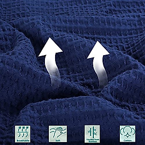 Throw Blanket- Navy Blue Throw -King Size- Boho Throw Blanket-Waffle Throw Blanket- Soft Summer Blanket for Bed Cover/Bedspread Sofa/Couch