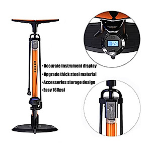 GOBKO Bike Floor Pump with Digital Gauge,Floor Bicycle Pump with Both Presta and Schrader Bicycle Pumps Valves High Pressure 160Psi Multi-Purpose Portable Air Pump for Road Bike MTB Sports Balls