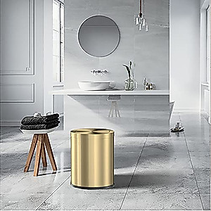 Huaqinglian Stainless Steel gold Trash can with Flipping Lid 4gallon Fingerprint-Proof Garbage cans Wastebasket Bin for Office Kitchen bothroom Living Room bedroom