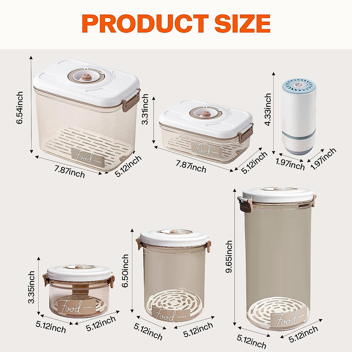5 PCS Vacuum Food Storage Containers with Lids, Vacuum Seal Containers with USB Charge Electric Vacuum Pump Perfect for Fresh-keeping Suitable for Meat, Rice, Marinade, Fruit, Pasta, Snack
