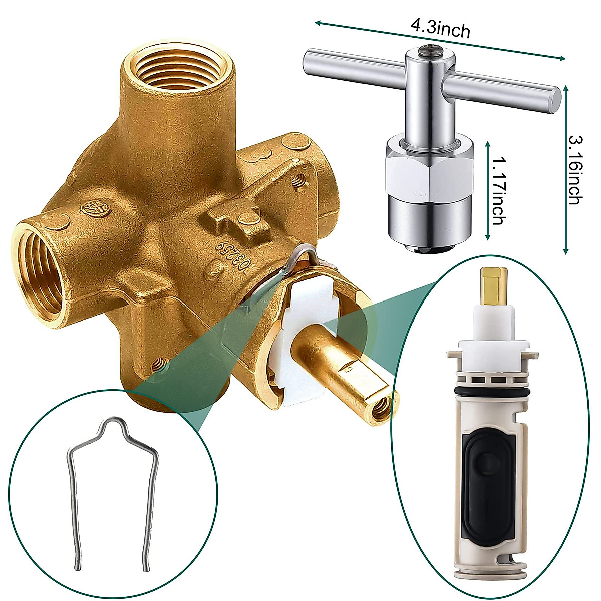 1222 Replacement Cartridge with Moen 104421 Cartridge Puller Removal Tool Retainer Clip, Compatible with Moen Posi Temp 1222B Single Handle Shower Bathtub Faucet Replacement Parts Repair Kit