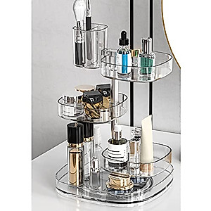 Makeup Organizer Storage Rack Adjustable Trays Large Capacity Cosmetics Holder for Countertop Vanity Bathroom Bedroom Clear Acrylic Degree Rotating Makeup Organizers Tray Drawers and Storage for