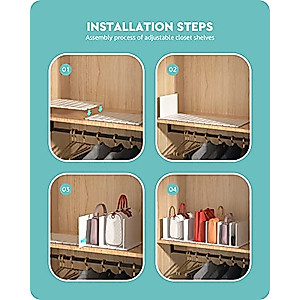 Baffect Adjustable Shelf Dividers, Plastic Purse Shelf Separators, Improved Handbag Organizers for Closet (Set of 2, White)