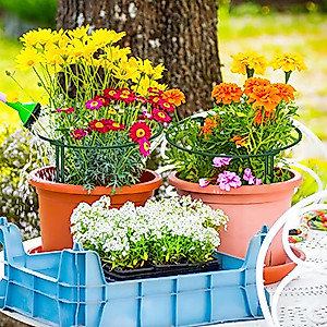 Unves 10 Pack Plant Stakes, 10" W x 16" H High Half Round Metal Peony Cages and Supports with Plant Labels, Clips and Ties, Green Garden Plant Support Ring for Outdoor Plants Tomato, Flowers Vine