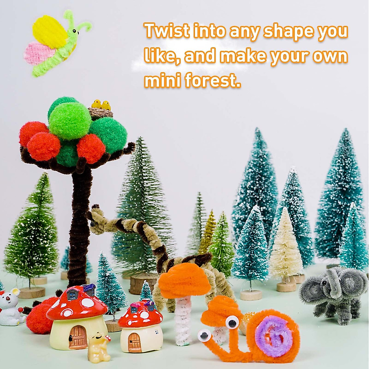 Caydo 300 Pieces 1 Inch Assorted Pompoms with 100 Pieces Wiggle Eyes with 200 PCS Pipe Cleaners with 100 pcs Wiggle Eyes for Art and Crafts, DIY Art Creative Crafts Project Decoration