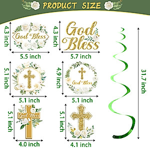 ANGOLIO 30Pcs God Bless Cross Hanging Swirls Party Decorations, Religious Party Decorations Supplies Ceiling Decor for Party, Baby Shower Baptism First Holy Communion Party Hanging Ornaments