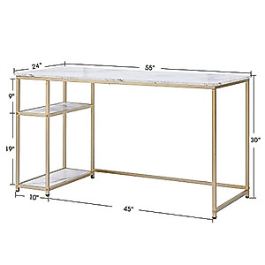 ivinta Computer Desk with Shelves, Office Desk for Living Room,Small Desk with Storage Space, Home Office Desks, Vanity Desk with Gold Legs PC Laptop Table (White, 55")