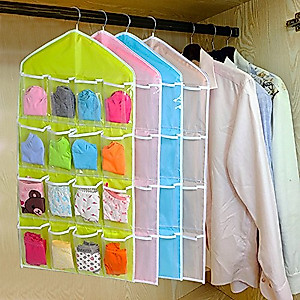 YOMXL Crystal Clear Hanger Storage Organizer 16 Pockets Over The Door Wall Hanging Storage Bags for Socks,Bra,Underwear Organizer (Medium, Beige)