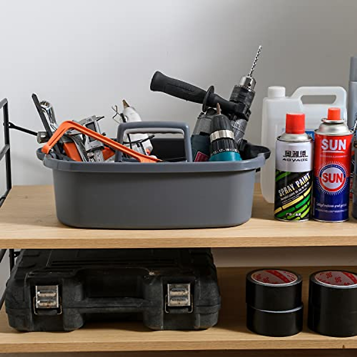 Haundry Large Cleaning Caddy with Handle, Cleaning Tool Storage Basket Organizer, Sturdy Pail Bucket Organizer, Household Bucket for Cleaning Supplies - Gray