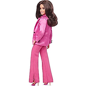 Barbie The Movie Doll, Gloria Collectible Wearing Three-Piece Pink Power Pantsuit with Strappy Heels and Golden Earrings