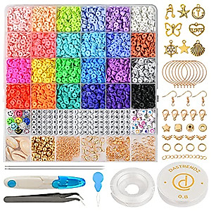 DASTRENDZ 6000+ Polymer Clay Beads Bracelet Making Kit Flat Round Clay Beads Heishe Beads for Jewelry Bracelets Necklace Making Kit Adult Kidz, Fun Craft Kit, Teen Girl Gifts Jewelry Making Kit