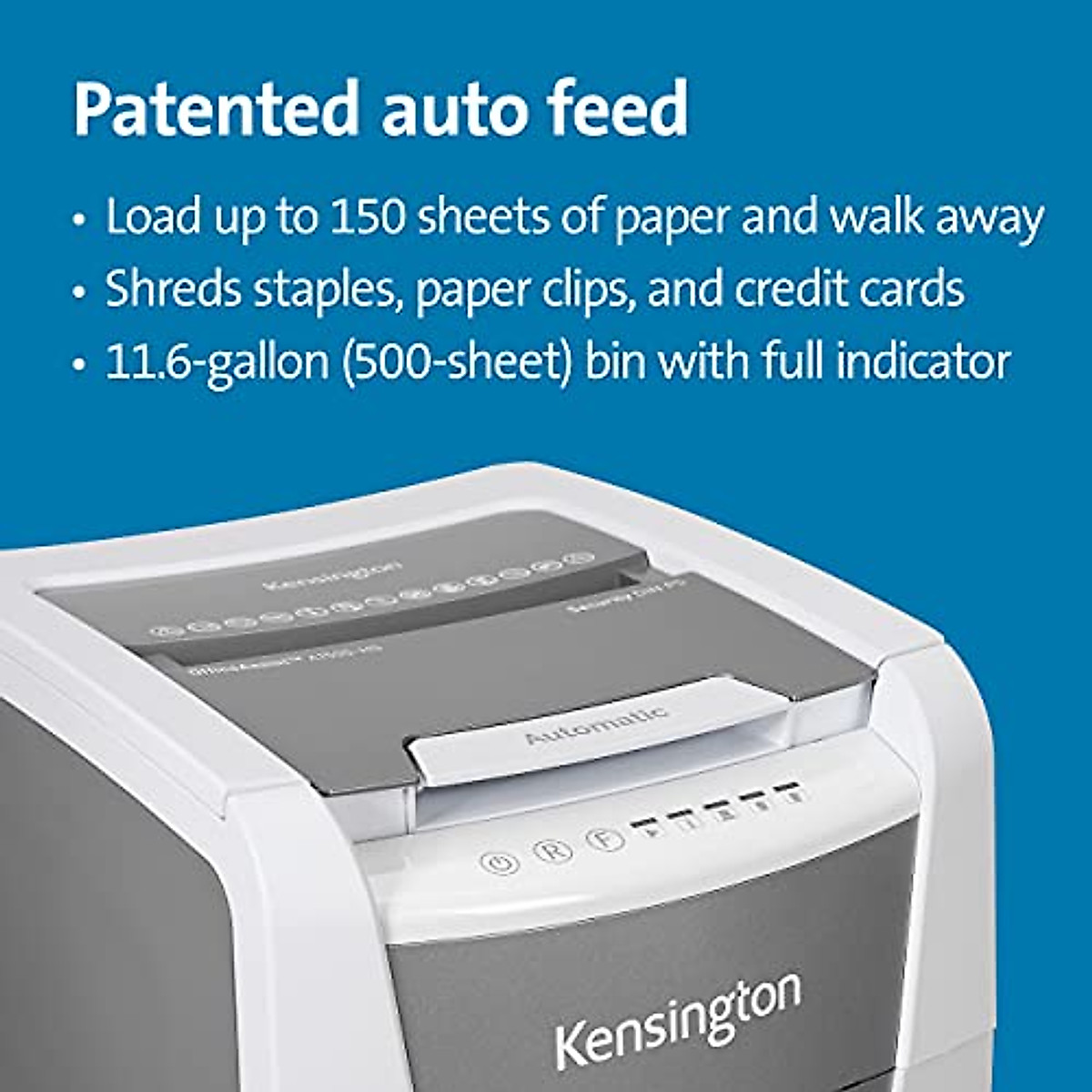 Kensington Shredder - New OfficeAssist 150-Sheet Auto-Feed Micro Cut Anti-Jam Paper and Credit Card Home Office Shredder with 11.6 gallons Pullout Wastebasket (K52050AM)