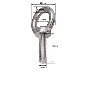 Abimars 304 Stainless Steel Machinery Shoulder Lifting Eye Bolt, 4 PCS M10 Extended Thread Lifting Eyebolts with Lock Nuts, Lock Washers, Flat Washers