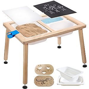 Cateam Sensory Table for Kids and Toddlers - 3 Foldable Storage Bins - Educational Wooden Puzzle Inserts - Play Sand Activity Table with Lids for Study and Dining - Indoor Gift Set for Boys and Girls
