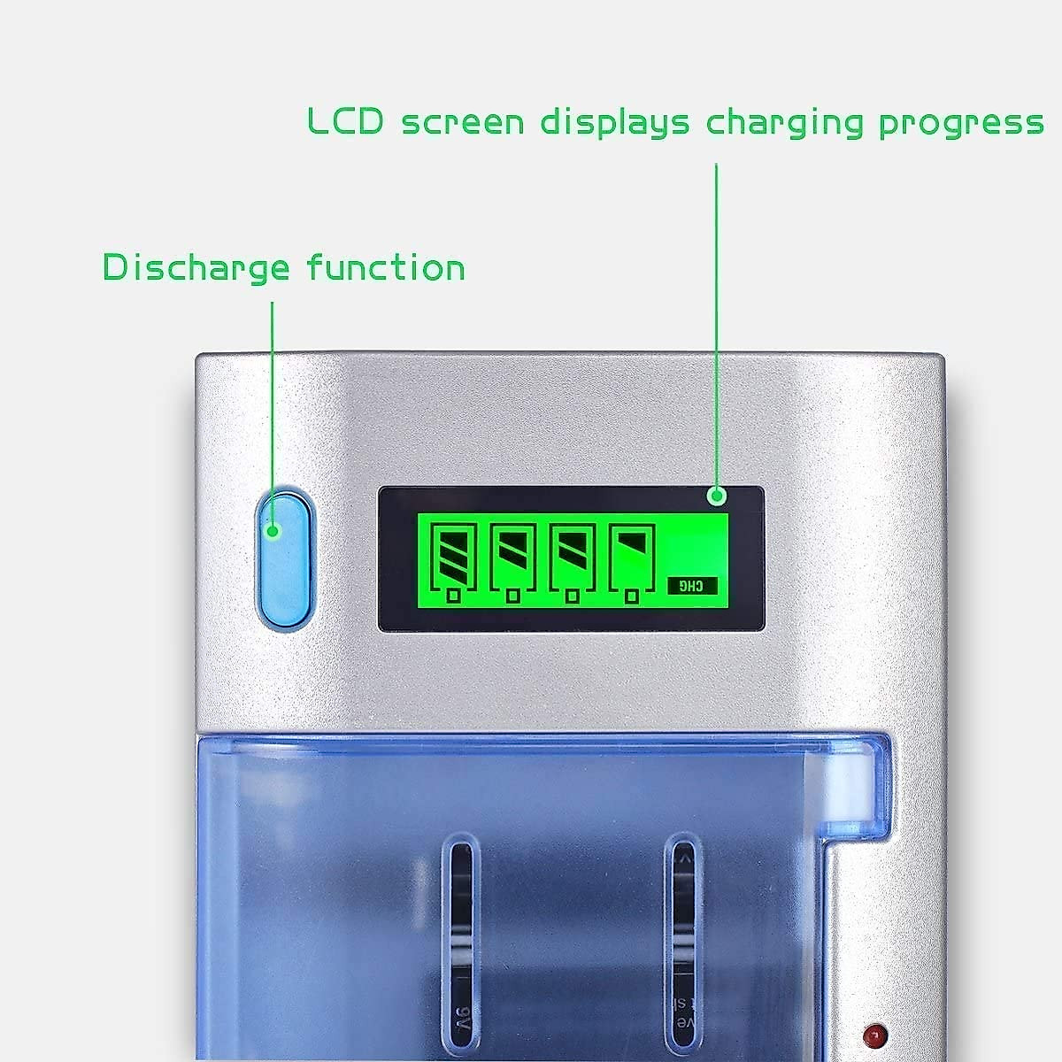 BONAI LCD Universal Battery Charger - Discharge Function - for Ni-MH Ni-CD AA, AAA, C, D, 9V Rechargeable Batteries with Rechargeable AA Batteries 2800mAh 1.2V Low Self Discharge (Pack of 8)