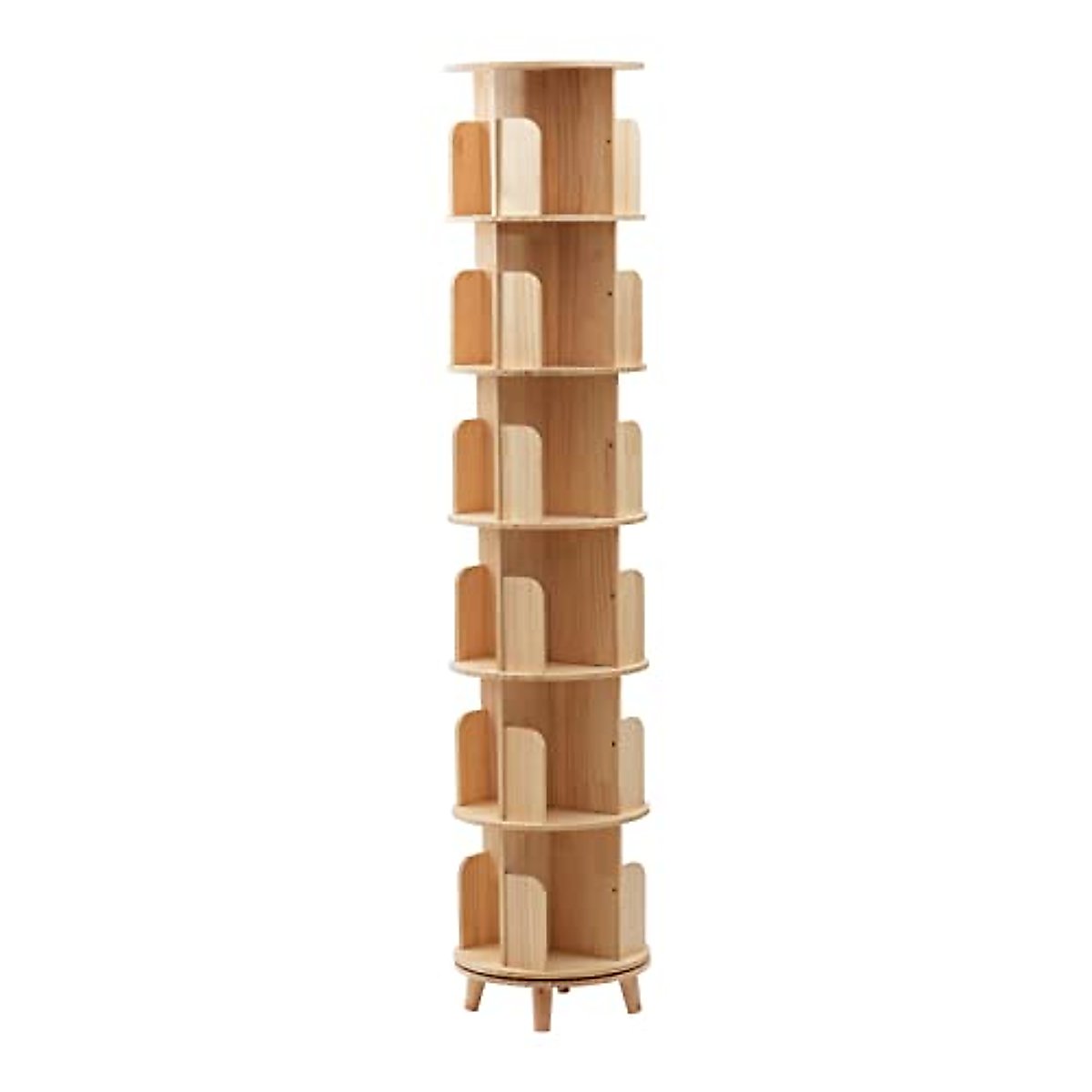 GNJINX Rotating Bookshelf, 6 Tier Solid Wood 360 Display Floor Standing Bookcase Storage Rack, Free Standing Wood Bookcases for Kids&Adults Multi-Functional Bookshelf Organizer(6 Tier)