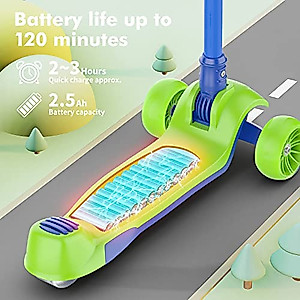 MooguUeer Kids Electric Scooter Foldable 3 Wheel Scooter for Kids Ages 3-8 with Knee Pads, Thumb Accelerator, Lean-to Steer, Flashing Wheels, 5 MPH Safe Speed, Best Gift for Children (Green)