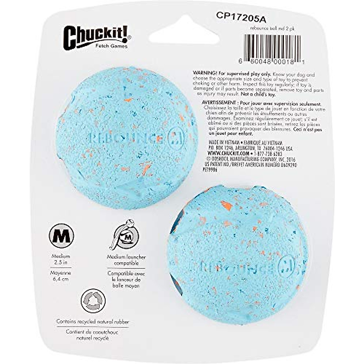 Chuckit! Medium Rebounce Ball 2.5", 2 Pack, Blues & Purples (20320)