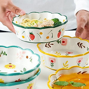 BESTonZON Yellow Mixing Cups Fruits Center Dip Dishwasher Microwave Baking Pattern Kids Kitchen Ramen Bakeware Fruit Floral Wedding Decorative Vegetables Pasta Snack Poorn Candy Oven Side