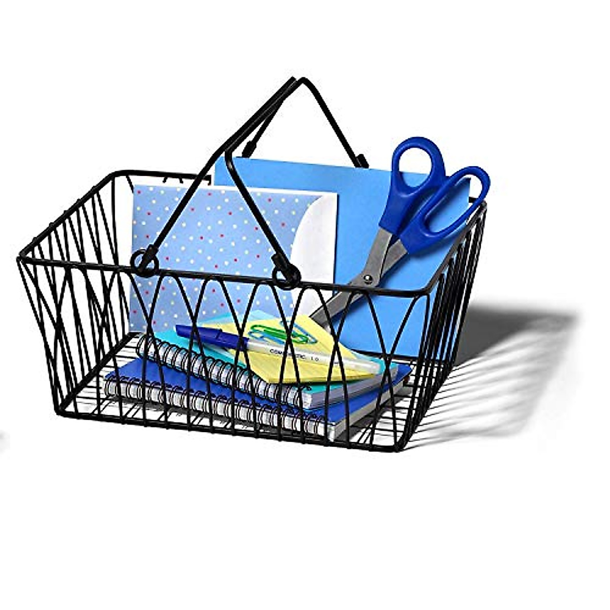 Spectrum Diversified Twist Storage Handles, Modern Farmhouse Décor Farmer’s Market-Style Wire Basket for Organizing Bathroom, Pantry & Craft Room, Medium, Black