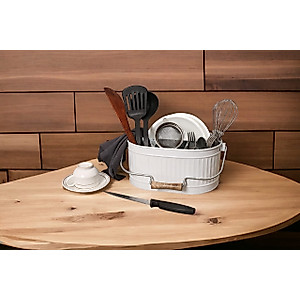 utensil caddy for parties, utensil caddy for countertop, kitchen utensil caddy, plate and utensil caddy - picnic utensil caddy, kitchen utensil caddy for countertop - 12 Inches (Snowy White/Grey)