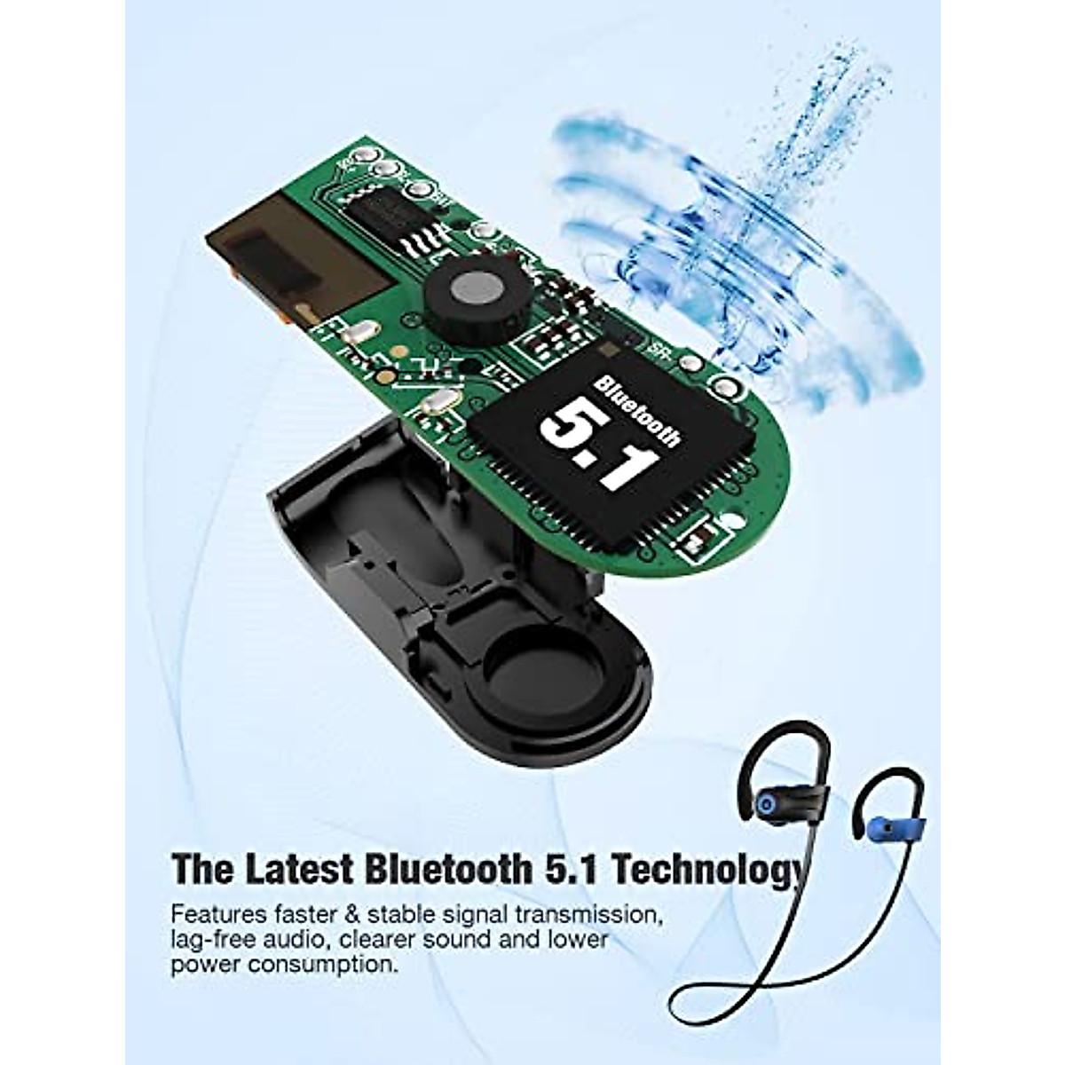 Otium Bluetooth Headphones, Wireless Sports Earbuds, Waterproof IPX7 w/Mic, HD Stereo in-Ear Earphones, Case, Fast Pairing, Gym Running Workout, 16 Hrs Battery Noise Cancelling Headsets