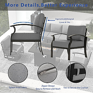RTDTD Aluminum Patio Furniture Set, 9 Seats Outdoor Patio Conversation Set with Swivel Chair Modern Metal Patio Sectional Sofa with Upgrade Cushions for Patio, Backyard Grey