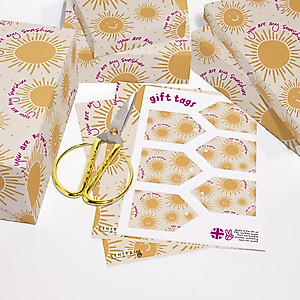 Yellow Wrapping Paper - 'You Are My Sunshine' - 6 Sheets Of Gift Wrap - Summer Sun Gold - For Christmas Holiday Birthday Anniversary - Comes With Fun Stickers - By Central 23