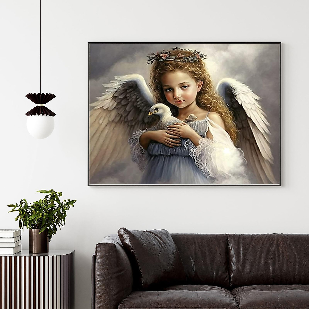 QAZWSX Angel Girl and Dove Diamond Painting, an Angle and A White Bird DIY 5D Diamond Art Kit for Adults Kids Round Full Drill Diamonds Crystal Rhinestone Paint Christmas Gift Decor 16x12 inch
