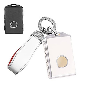 SANRILY Beige Soft TPU Sliver-Edge for Volvo Key Fob Cover XC90 XC60 S60 XC40 Accessories Keyless Full Covered Key Case Shell with Bling Leather Keychain