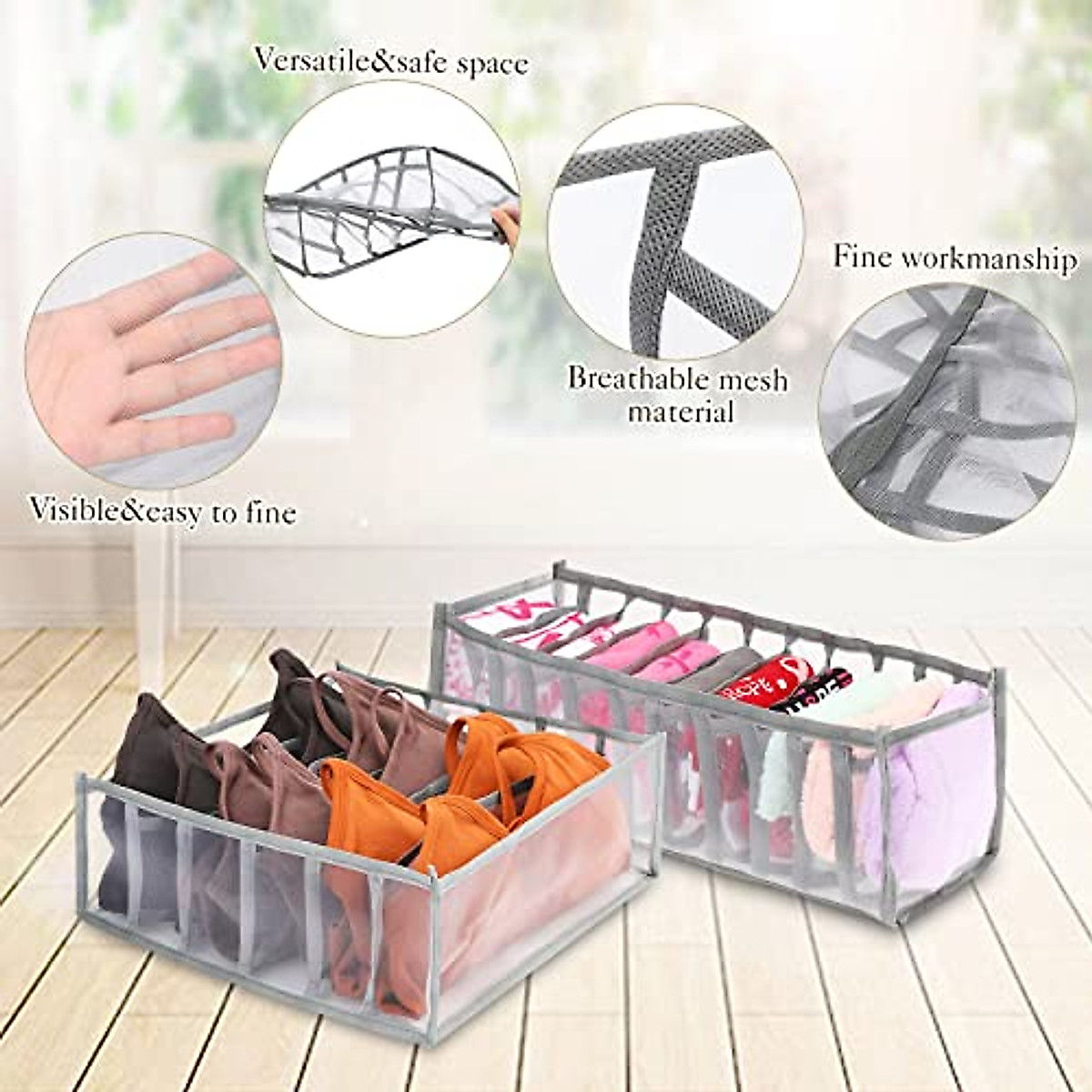 Roowest 24 Pcs Wardrobe Clothes Organizer Closet Organizers Foldable Washable Drawer Dividers for Clothes Drawer Organizer Clothes Jeans Organizer for T-Shirts,Jeans,Pants (6, 7, 11 Grids)
