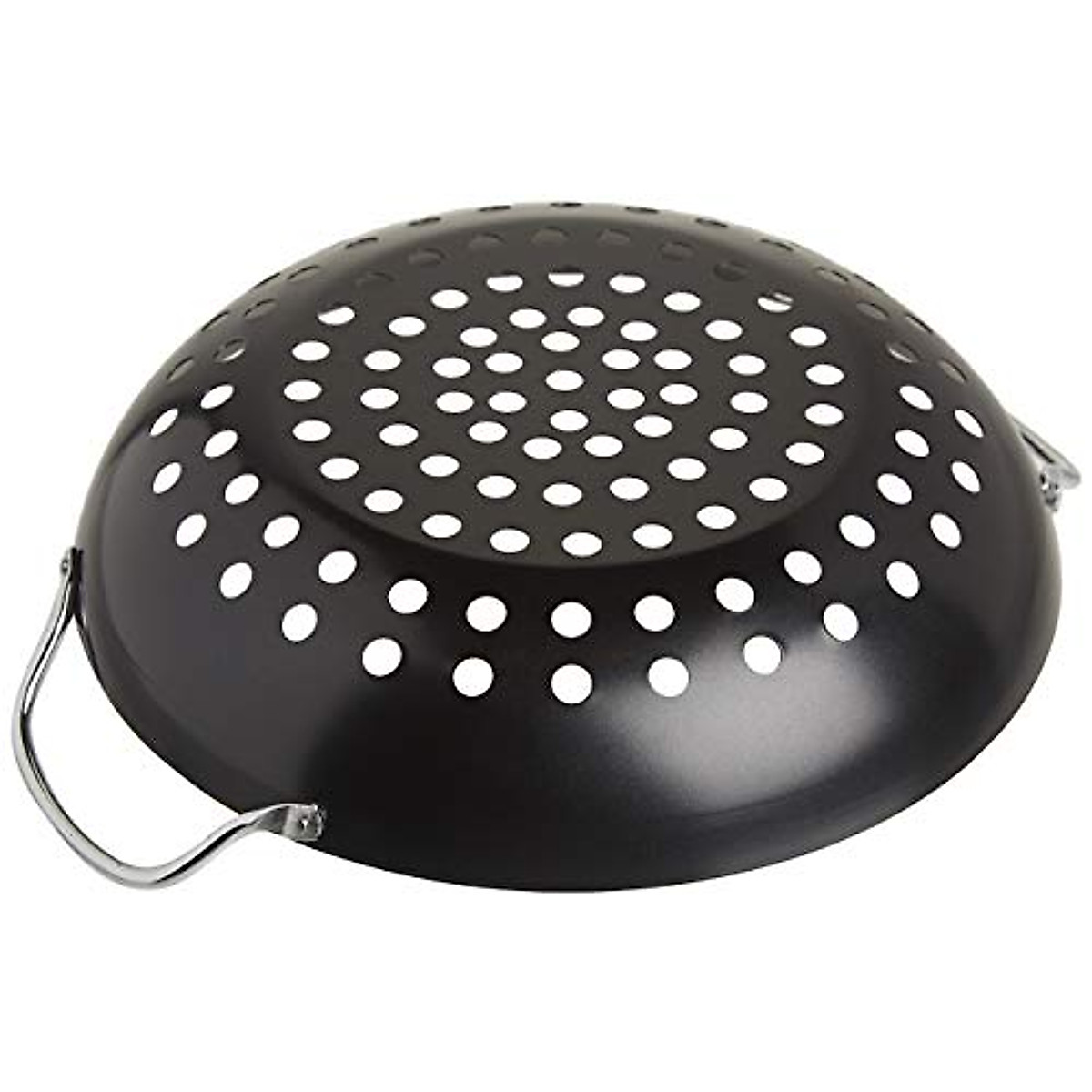 TableCraft BBQ Metal Handle 13-Inch Non Stick Coating Round Grilling Wok, Small, Black