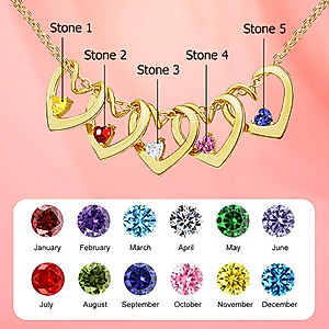 BAUMA AUTO Personalized Family Name Necklace with 1-5 Heart Charms for Mother's Day Valentine's Day Custom Mother Name Necklace with Simulated Birthstones for Women, Grandma (06 hearts)