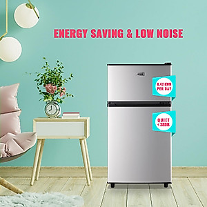 WANAI Small Refrigerator with Freezer 3.5 Cu.Ft Mini Fridge with Freezer on Top Double Door Small Fridge for Bedroom Dorm Room College Office Silver