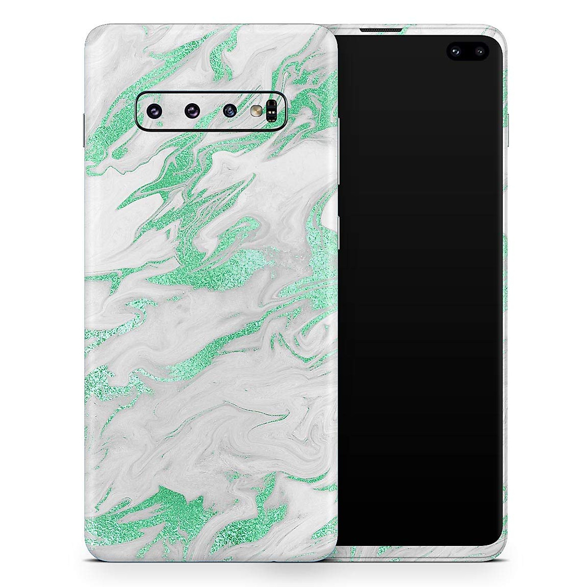 DesignSkinz Mint Marble & Digital Gold Foil V3 Protective Vinyl Decal Wrap Skin Cover Compatible with The Samsung Galaxy S20 (Screen Trim & Back Glass Skin)
